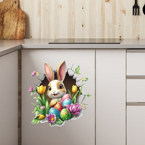 2026 Easter Decorations Creative Easter Wall Stickers,3D Breakthrough ...