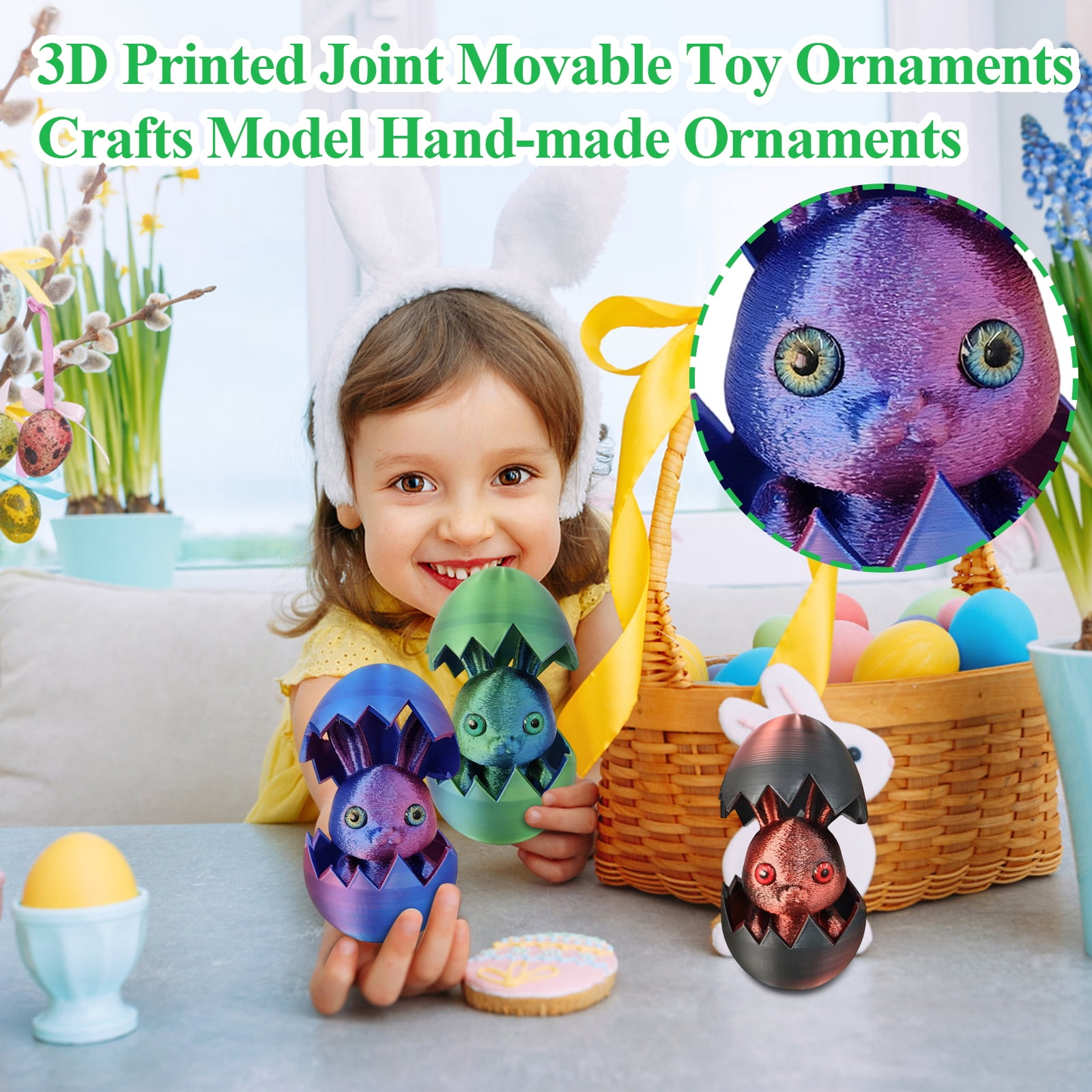 2026 Easter Decorations easter eggs 3D Printed Joint Movable Toy ...