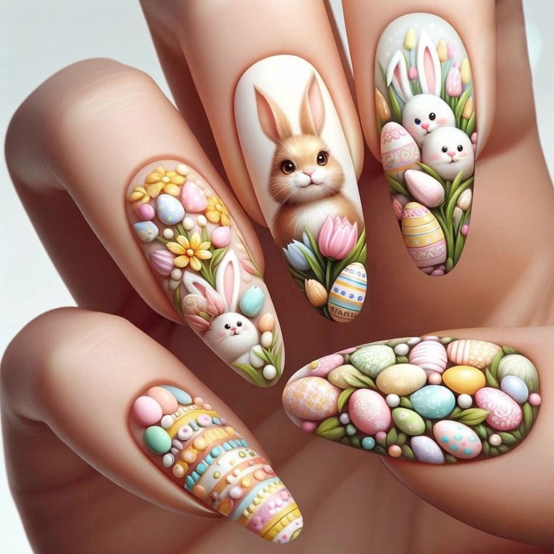 2026 Easter Fake Nail Cute Easter Egg 24 Pieces Nail Art Wearing Nail ...