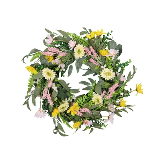 2026 Easter Wreath with LED Lights - Artificial Daisy Floral Wreath ...