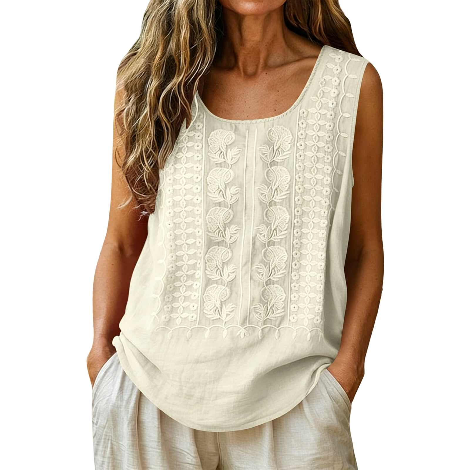 2026 Embroidered Tank Top for Women, Crew Neck Sleeveless Tops for ...