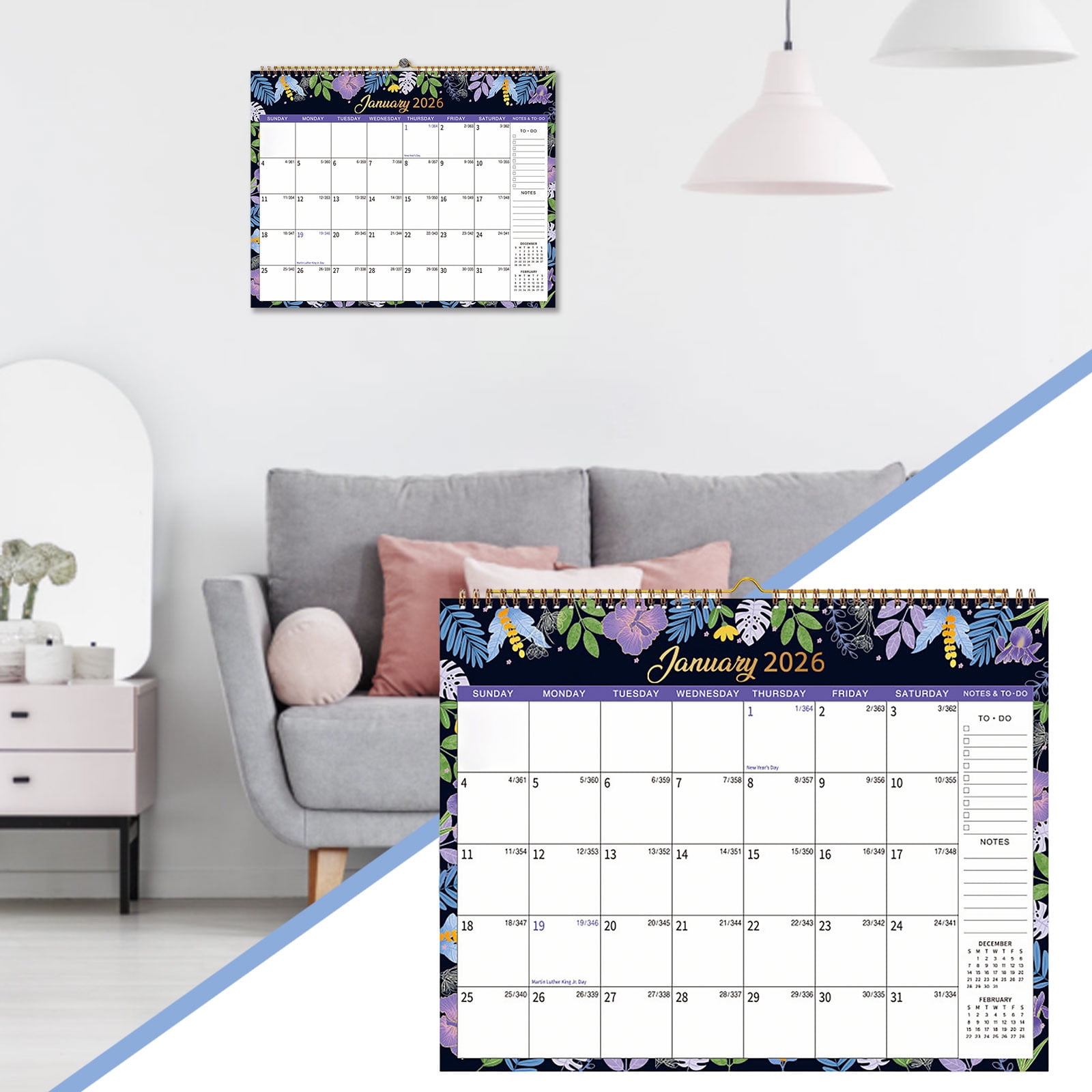 2026 English Calendar Flower Coil Wall Decoration Daily Plan 12-month ...