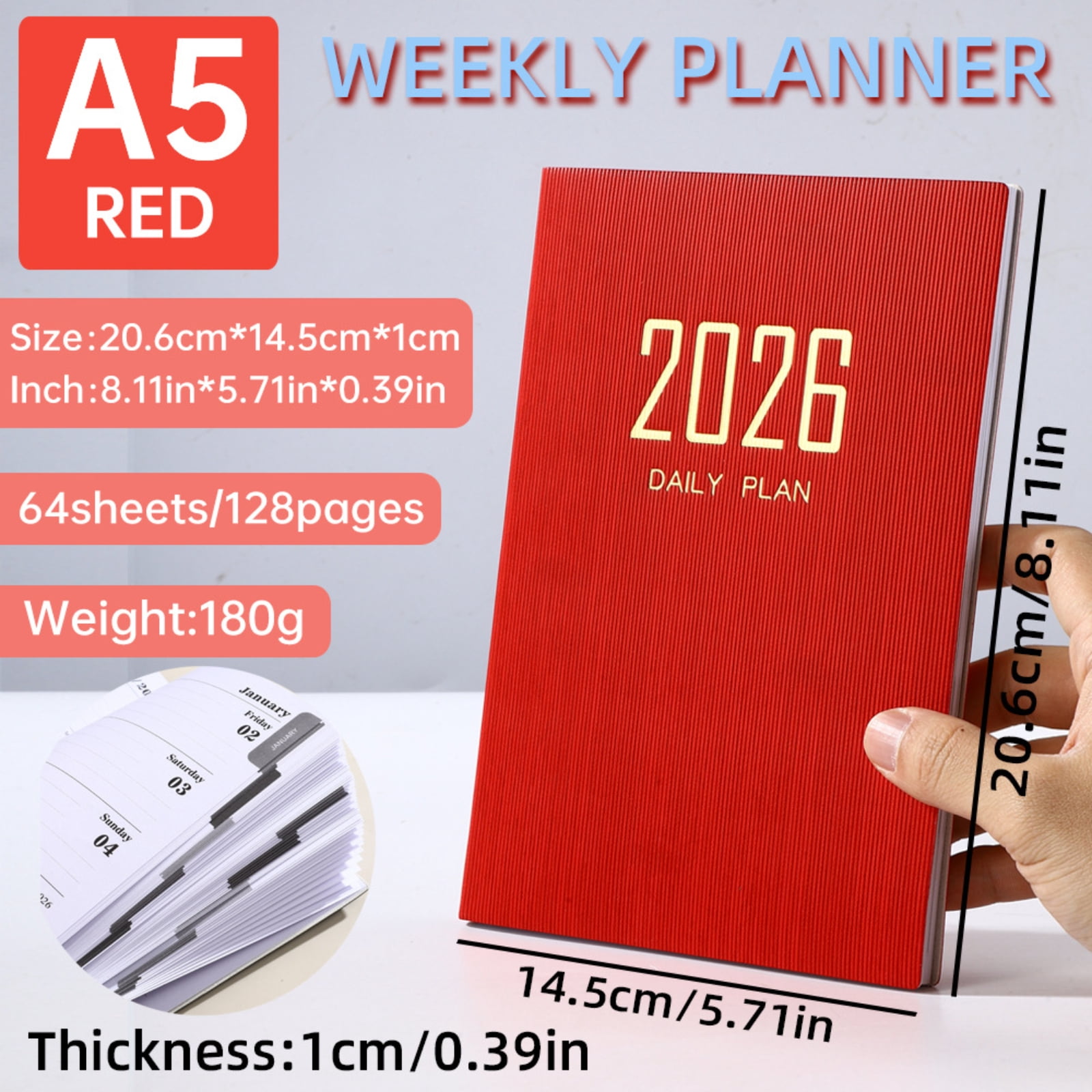 2026 English Daily Planner Notebook, A5 Portable Weekly Agenda Book ...