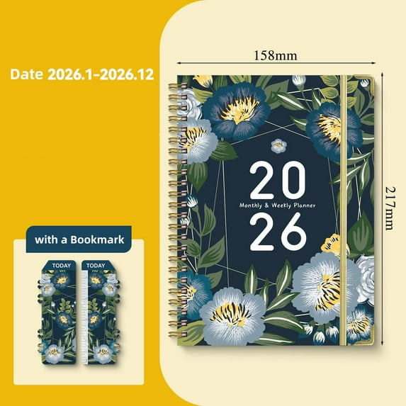 2026 English Planner A5 Spiral-Bound Notebook with Bookmark Journal ...