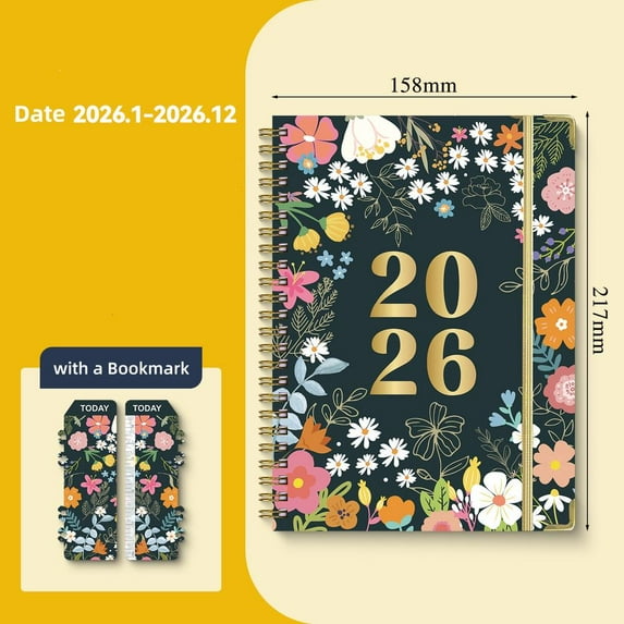 2026 English Planner A5 Spiral-Bound Notebook with Bookmark Journal ...