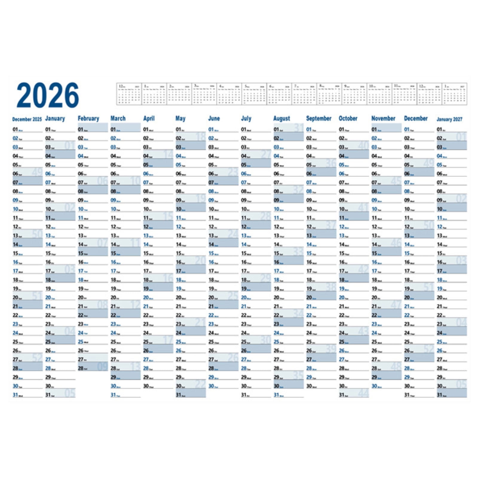 2026 English Wall Calendar with Minimalist Design, Spiral Bound Hanging ...