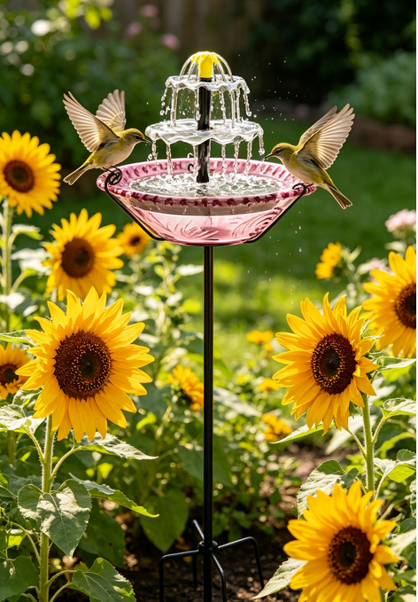 2026 Enhanced Solar-Powered Bird Bath Fountain, Decorative Glass Basin ...