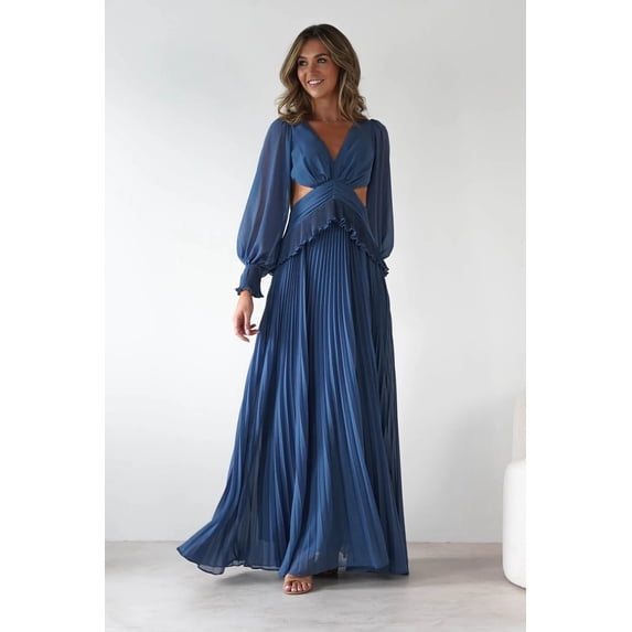 2026 European and American Spring/Summer New Women's Blue Pleated Maxi ...