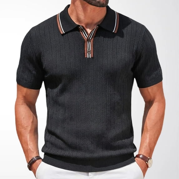 2026 European and American Summer New Men's Contrast Trim Polo Collar ...