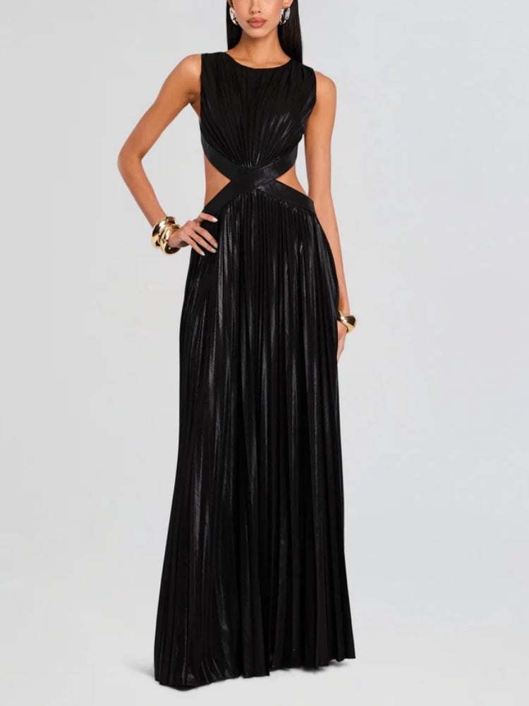 2026 European and American women's evening dress, sleeveless, pleated ...