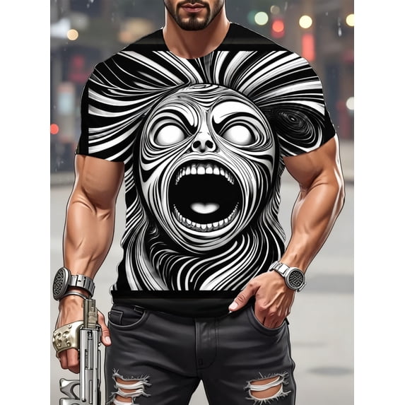 2026 Fashion Trend 3D Black & White Abstract Face with Open Mouth and T ...