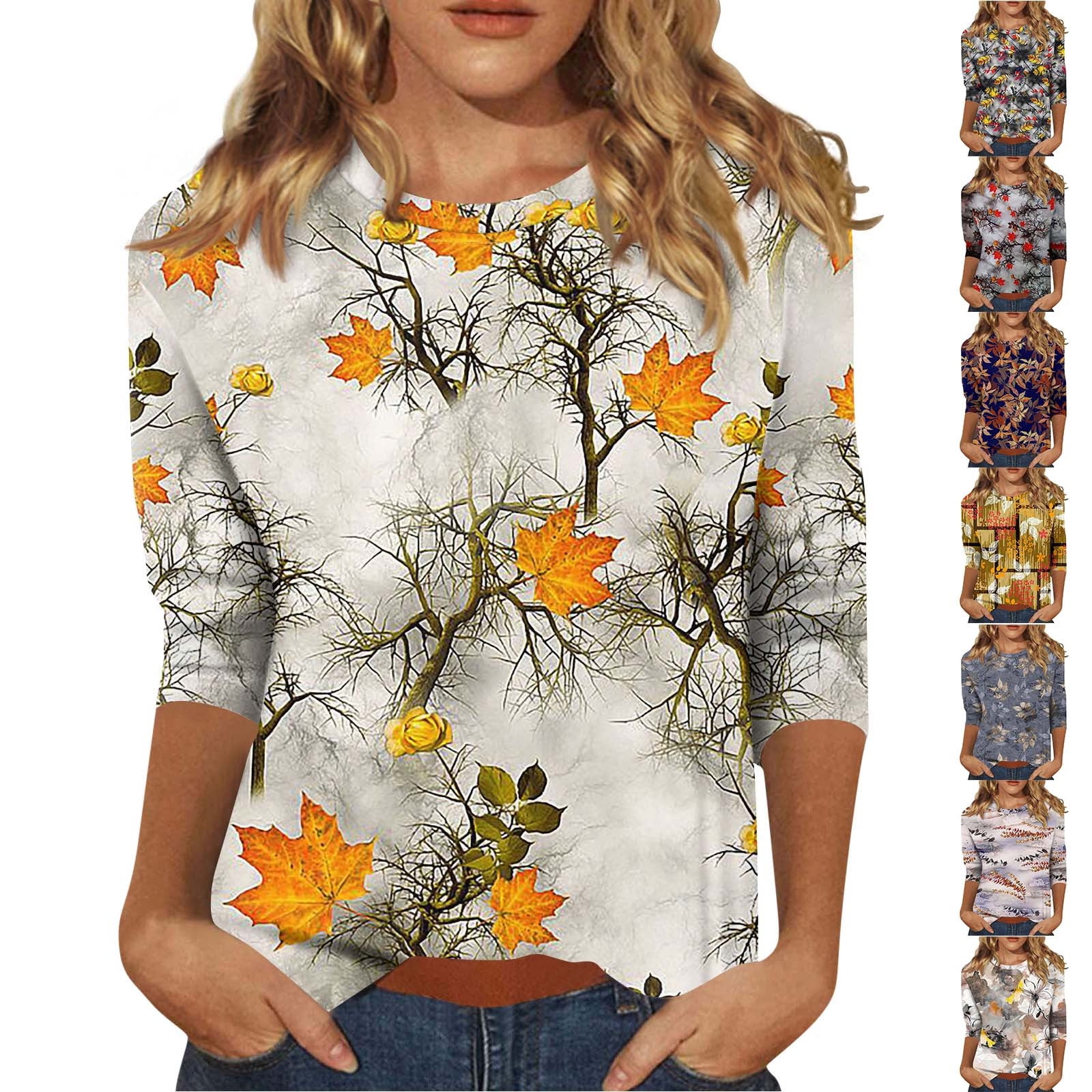 2026 Fashion Women Three Quarter Sleeve Top Classic Crew Neck Loose ...