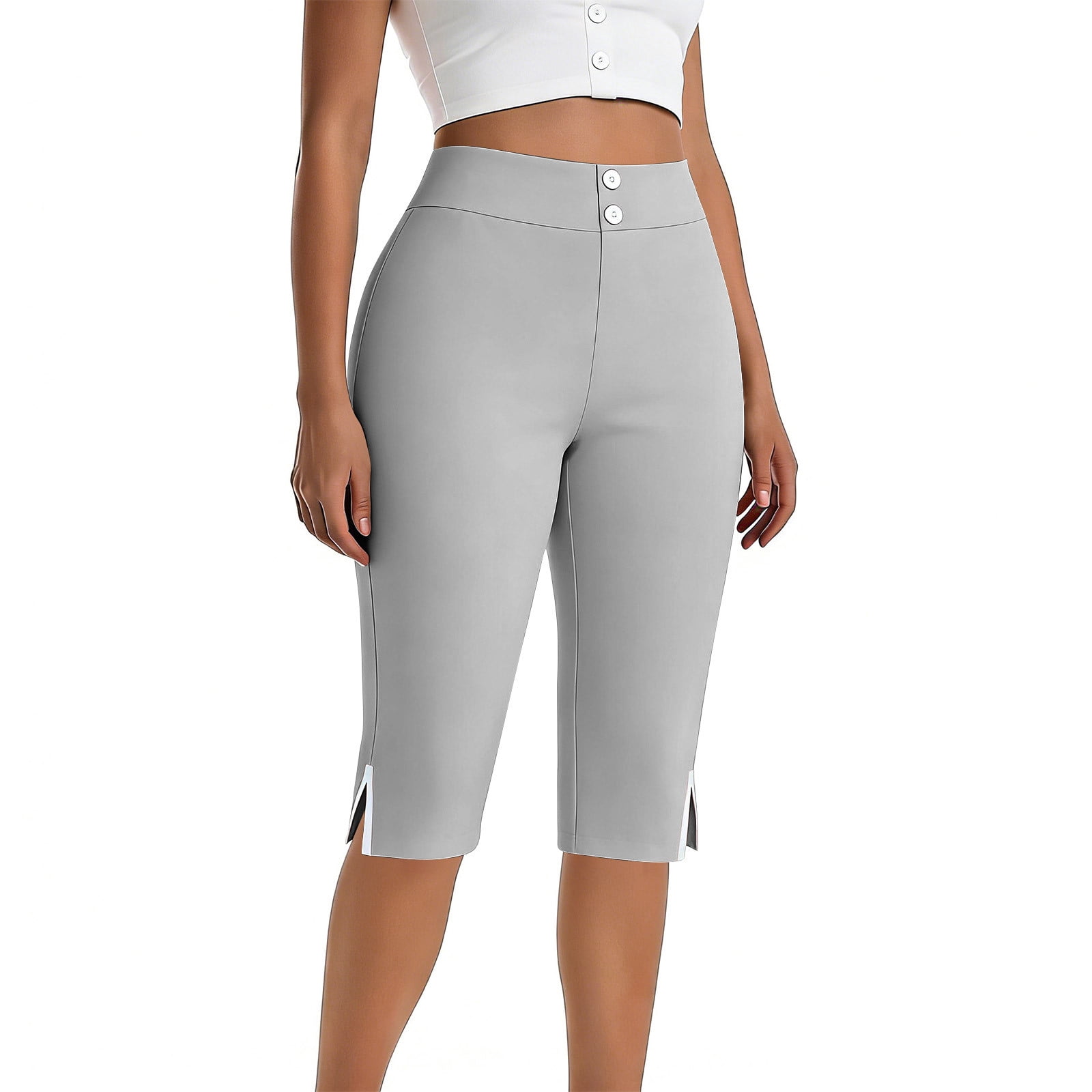 2026 Fathion Women's Gym Shorts Summer Plus Size Solid Color Split-leg ...