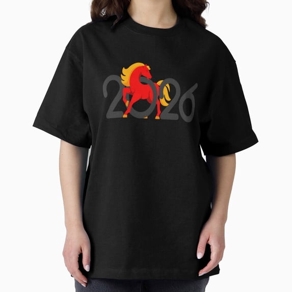 2026 Fire Horse Zodiac Decal Design Oversized Style Unisex T-Shirt, up ...