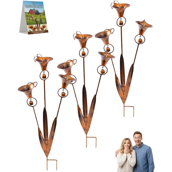 2026 Flamed Copper Three Calla Lilies Garden Stake with Bells, Rain ...