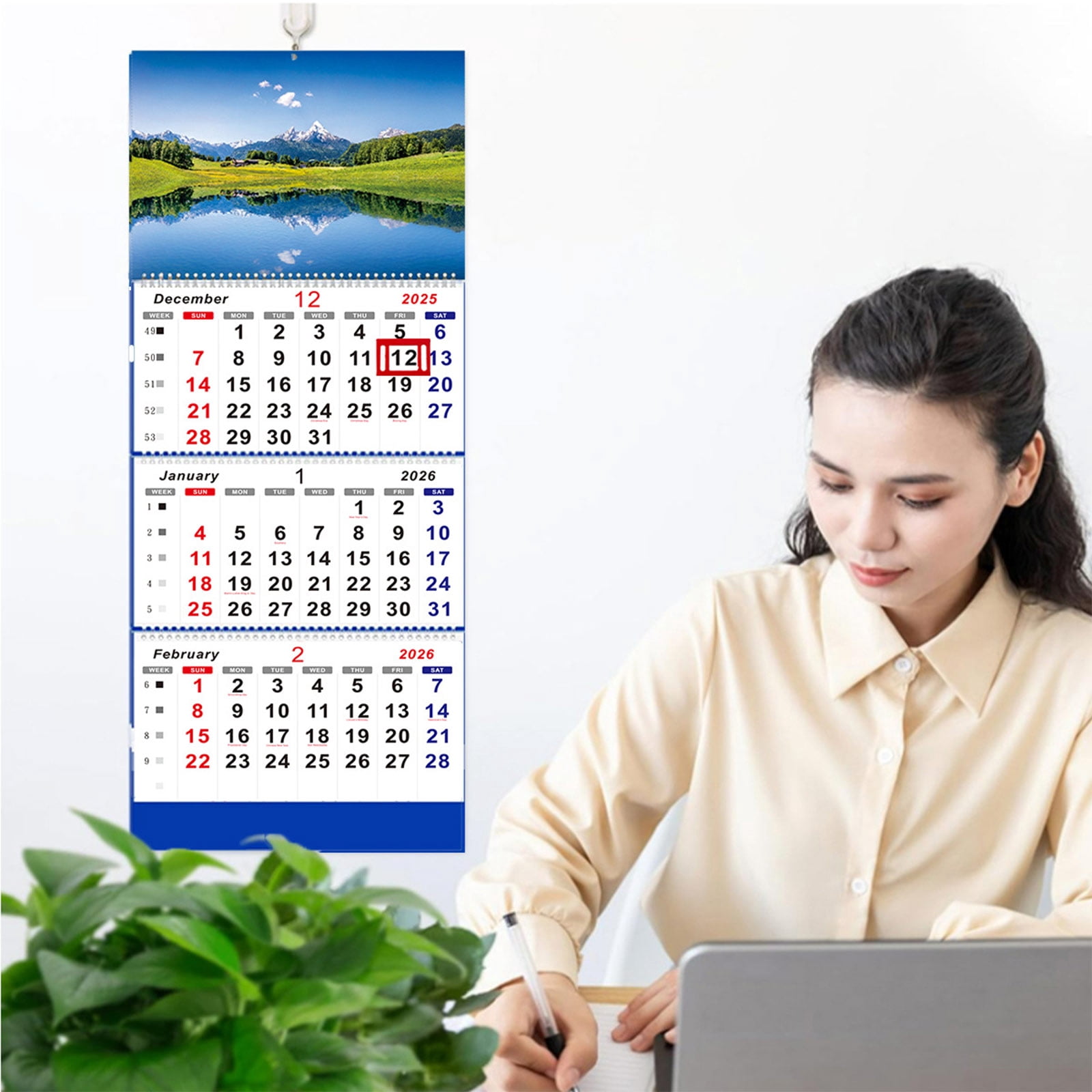 2026 Foldable Landscape Wall Calendar with Removable Flags - 13.2" x 32 ...