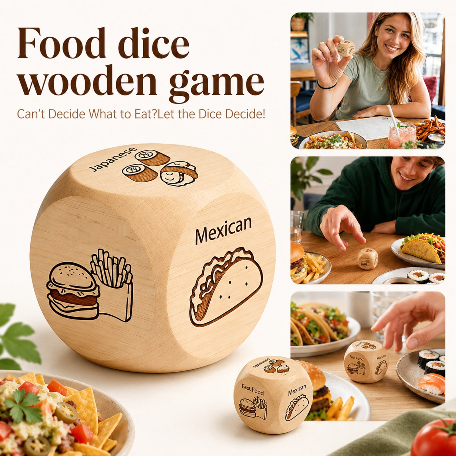 2026 Food Decision Dice, Wooden Food Dice Game, Solve What to Eat ...