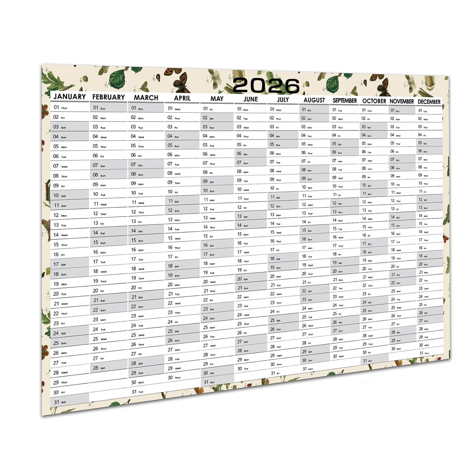 2026 Full-Year English Wall Calendar For Home Or Office, Monthly Layout ...