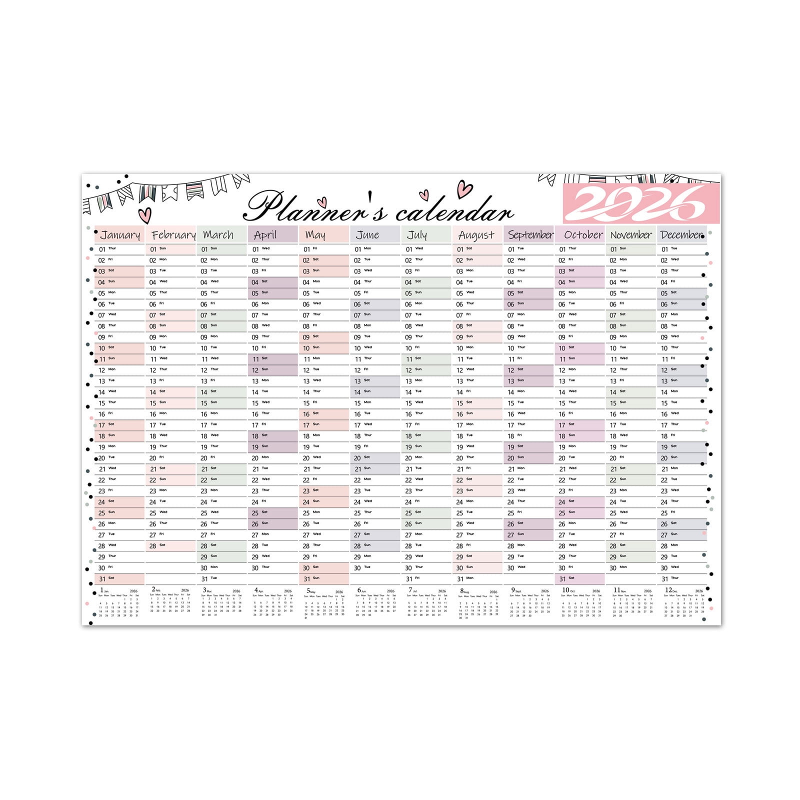2026 Full-Year English Wall Calendar For Home Or Office, Monthly Layout ...