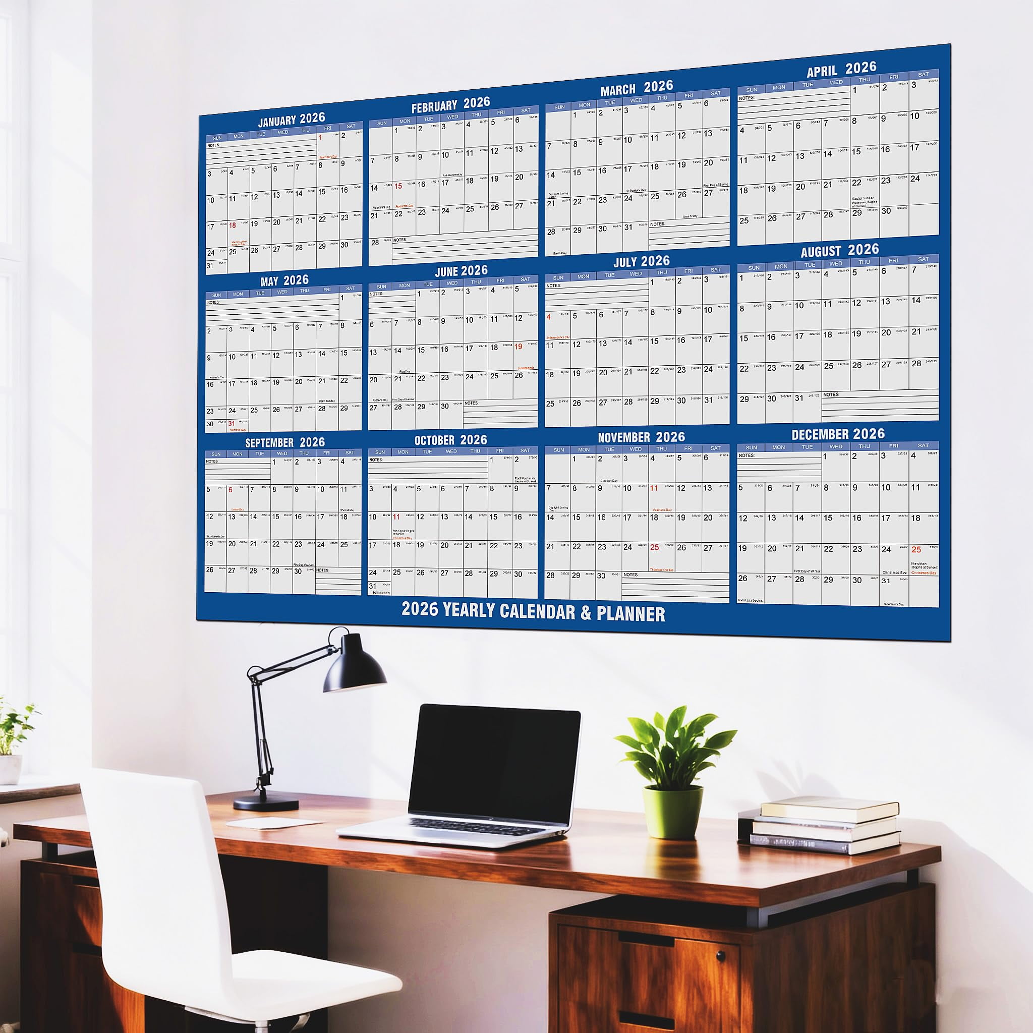 2026 Full Year One Wall Calendar - Large Reversible Dry Erase Laminated ...