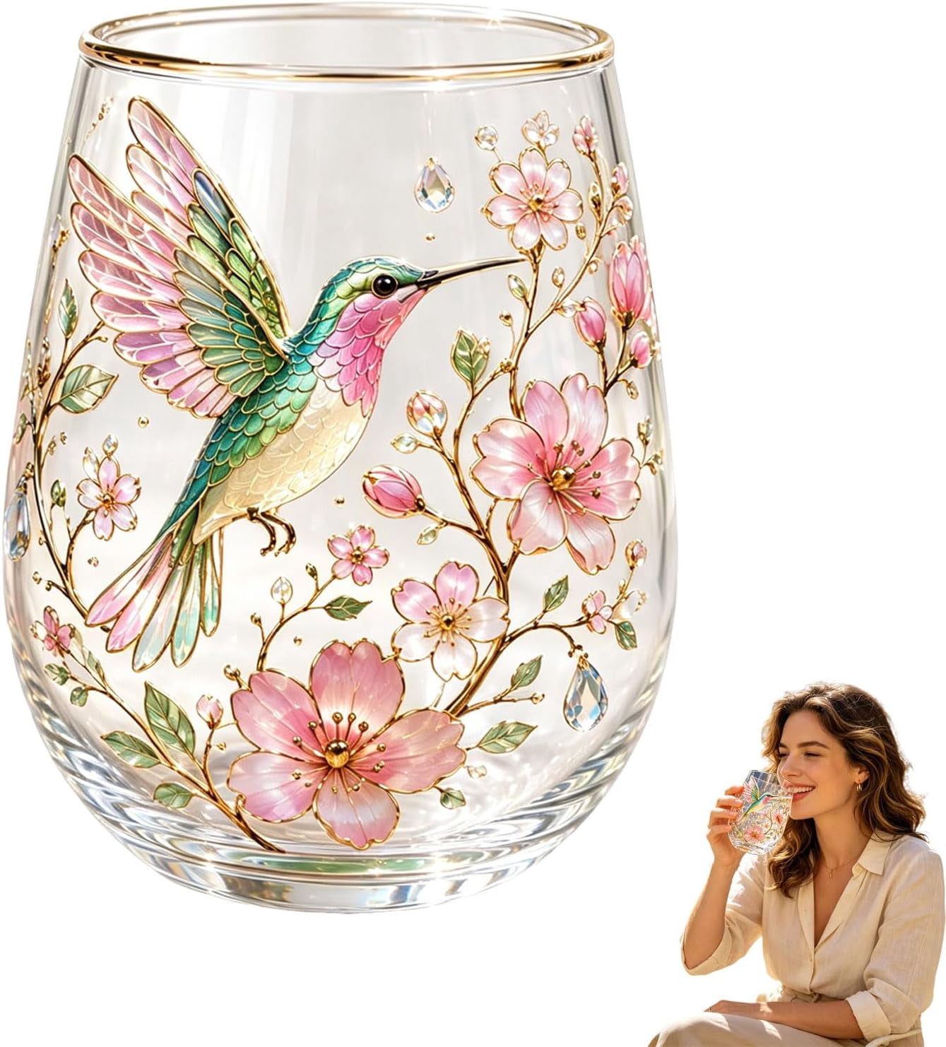 2026 Garden Morning Bliss Glass Tea Cup, Hummingbird Floral 14 oz Mug ...