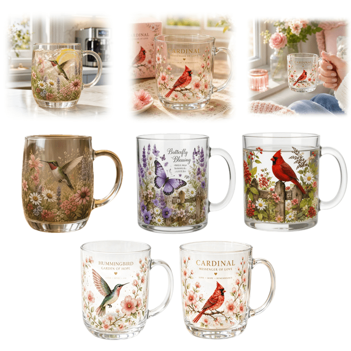 2026 Garden Morning Bliss Glass Tea Cup, hummingbird glasses drinking ...