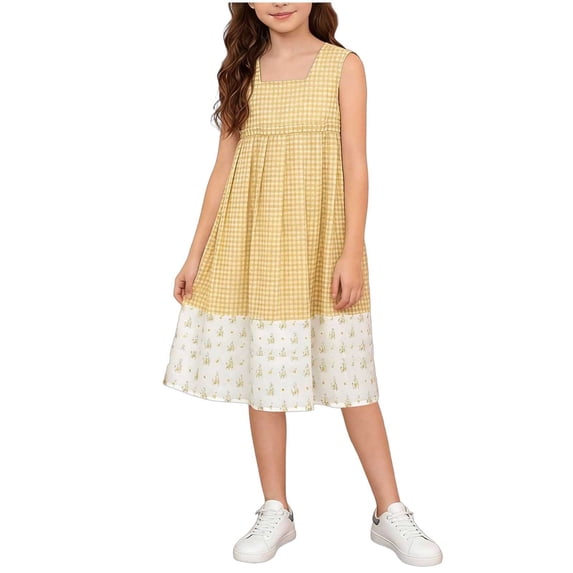 2026 Girl's Summer Dresses Casual Sweet and Cute Plaid Sleeveless Dress ...