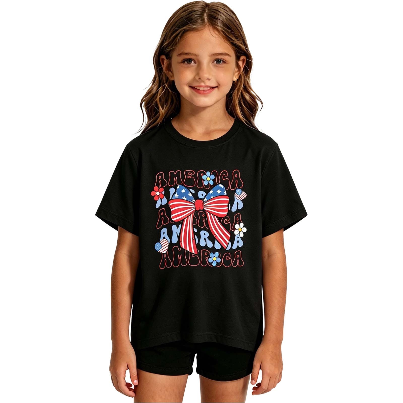 2026 Girls America Flag Heart Shirt Patriotic T-Shirt 4th of July ...