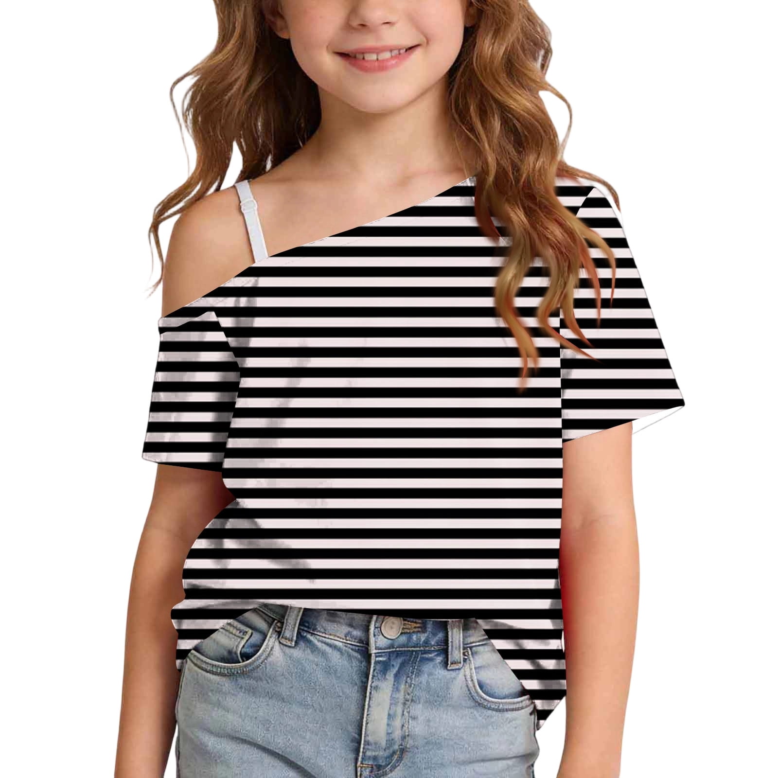 2026 Girls Summer Shirts Sweet and Cute One Shoulder Short Sleeve T ...