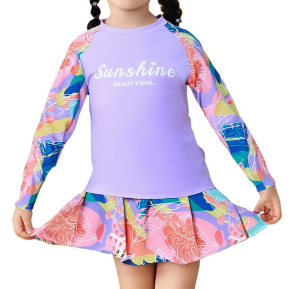 2026 Girls Swimming Suit Toddler Patchwork Long Sleeve Rash Guard ...