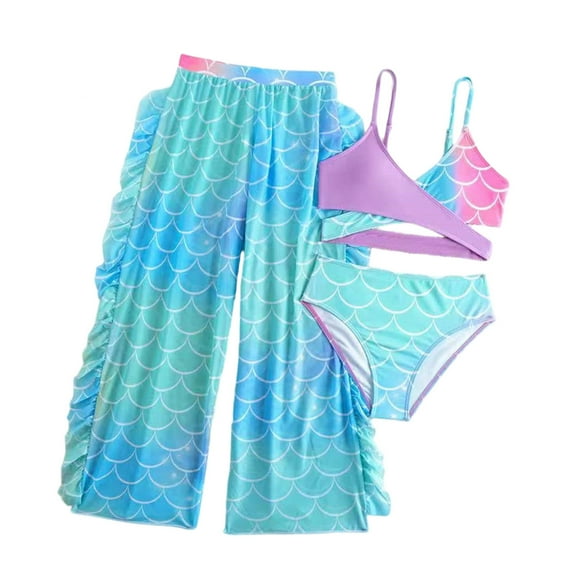 2026 Girls Swimsuit 3 Piece Bikini Tropical Floral With Cover Up Pants ...