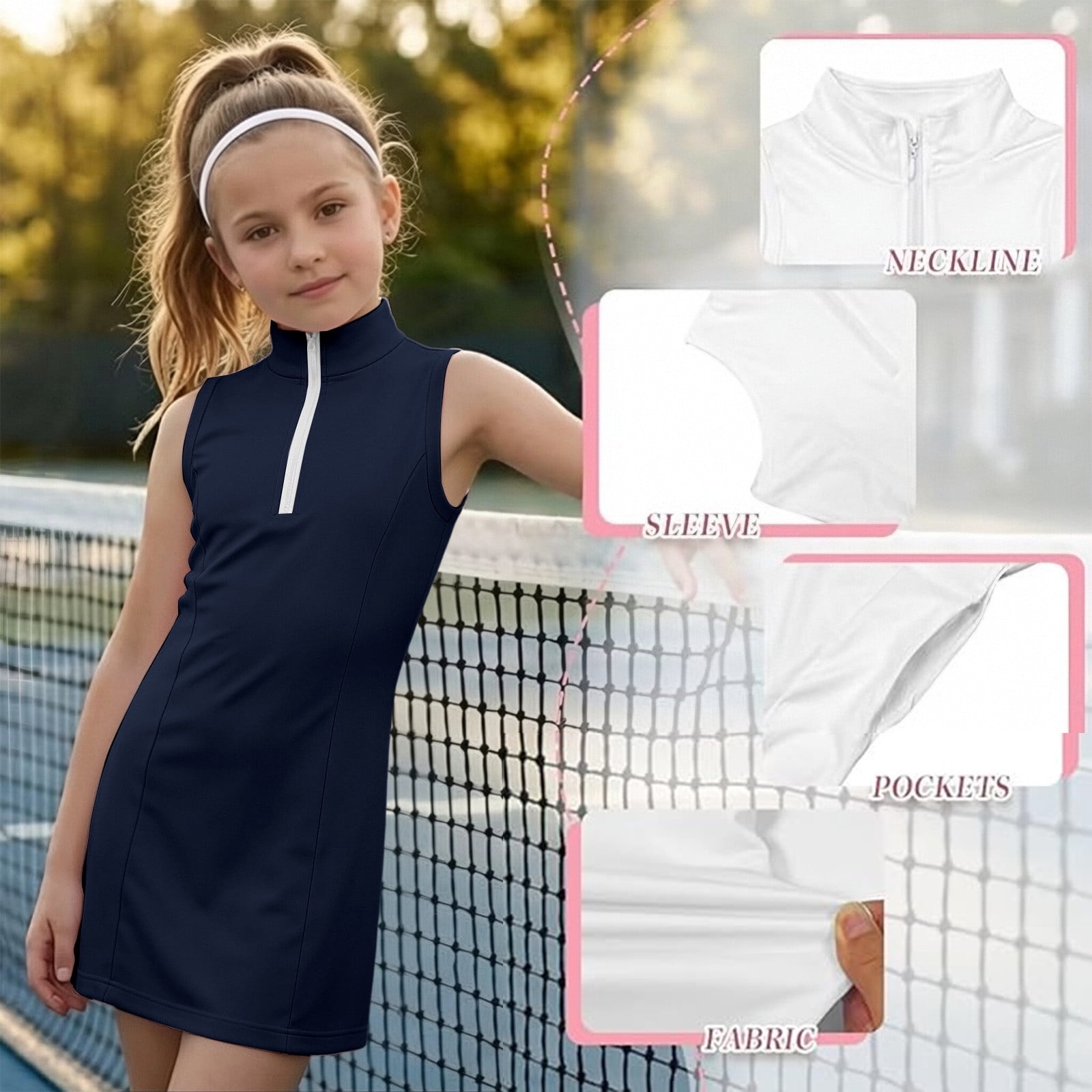 2026 Girls Tennis Dress Sleeveless Golf Outfit With Zip Neckline Built ...