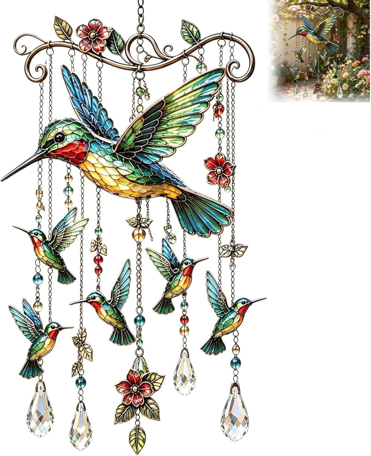 2026 Graceful Hummingbird Wind Chime, Wind Chimes for Outside, Stained ...