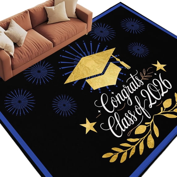 2026 Graduation Area Rug 8x10 Washable Rug Non Slip Yellow Star ...