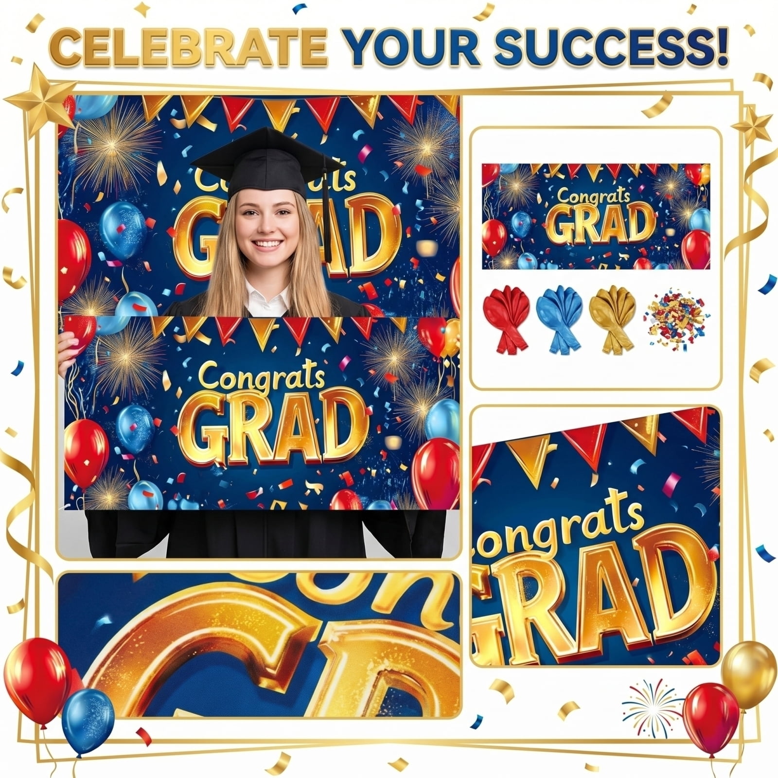 2026 Graduation Banner Black and Gold Graduation Decorations, Photo ...