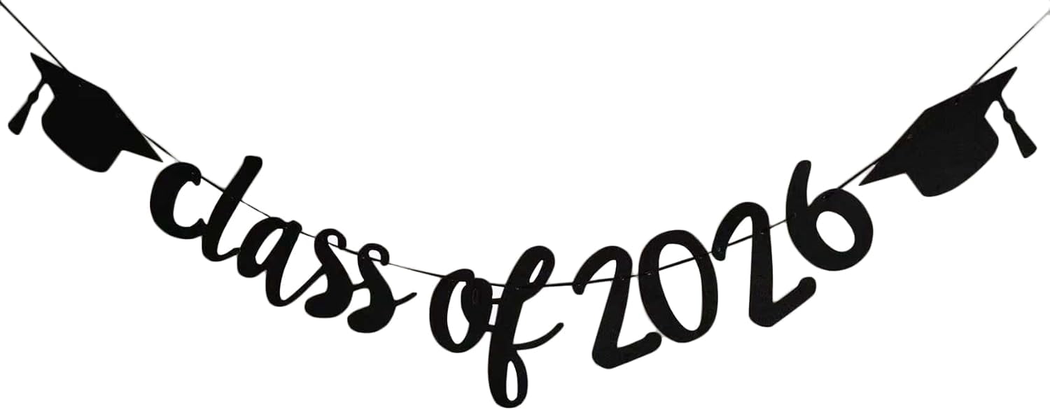 2026 Graduation Banners Party Decorations, Black Class of with Hat ...