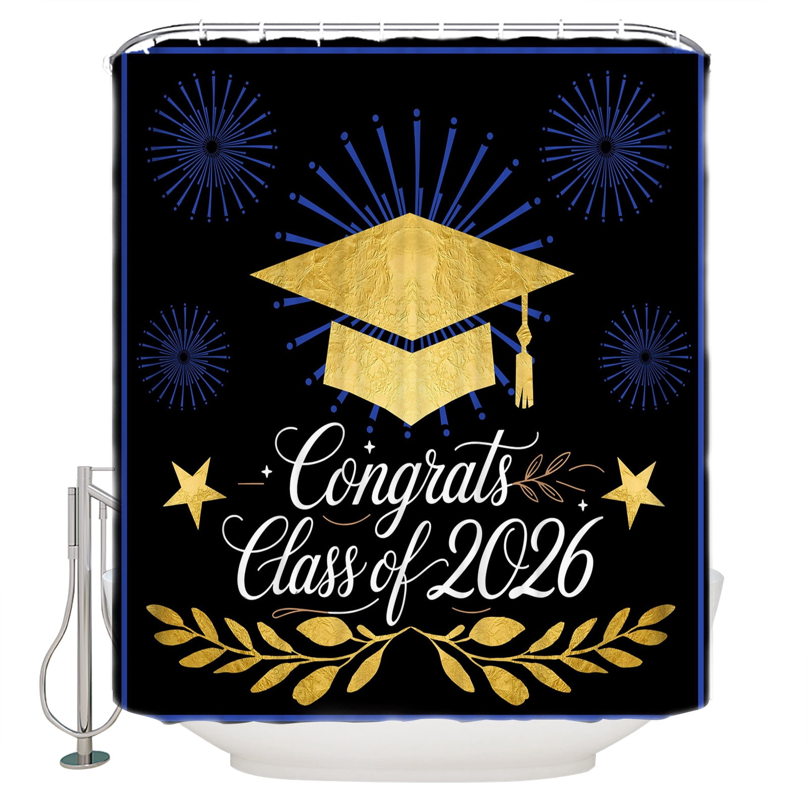 2026 Graduation Bathroom Shower Curtains with 12 Hooks Polyester ...