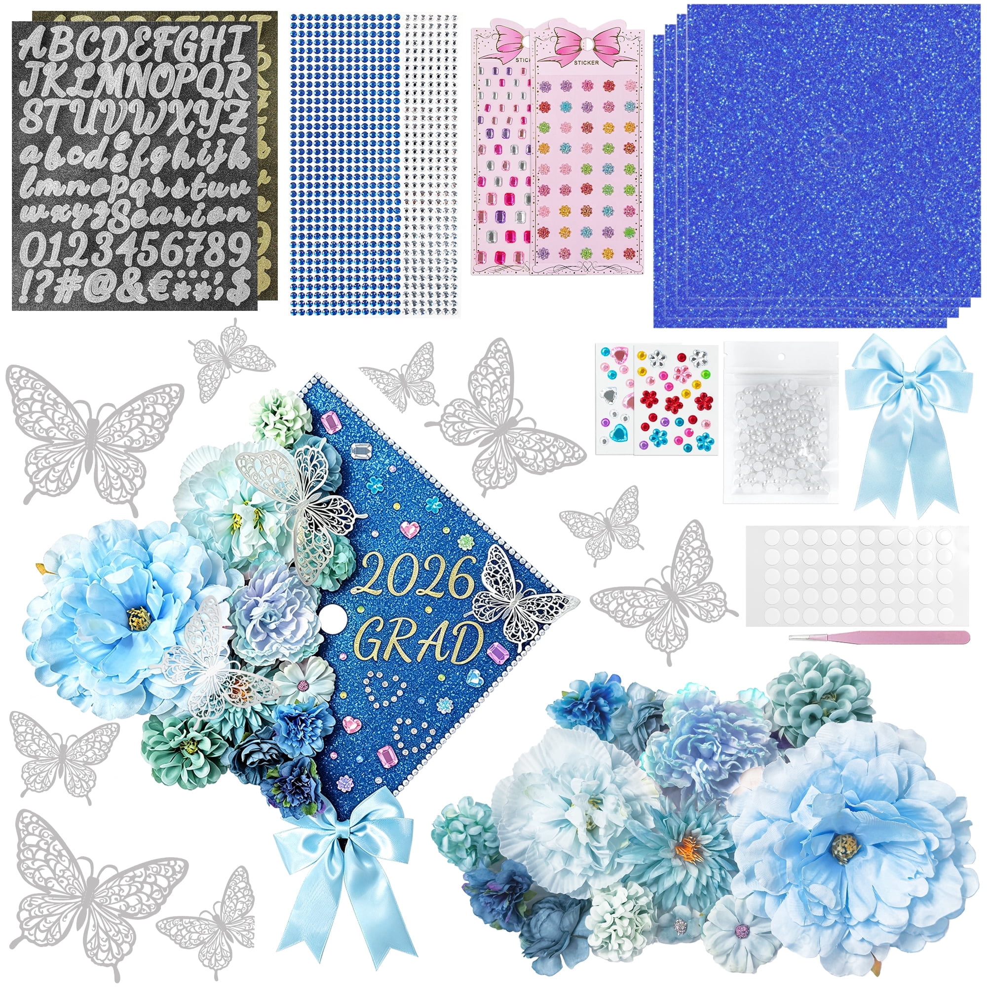 2026 Graduation Cap Decorations Kit, 56 Pcs DIY Grad Cap Topper Set ...