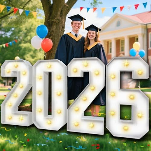 2026 Graduation Decorations 3FT Large PRE-CUT Light Up 2026 Marquee ...