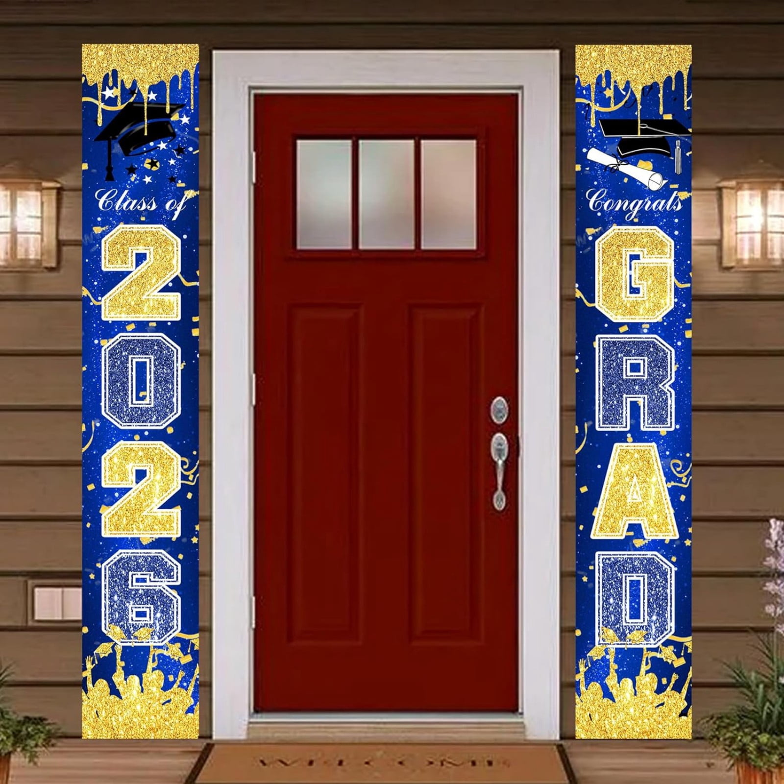2026 Graduation Decorations Classof2026 Banner, Blue Gold Grad Cap ...