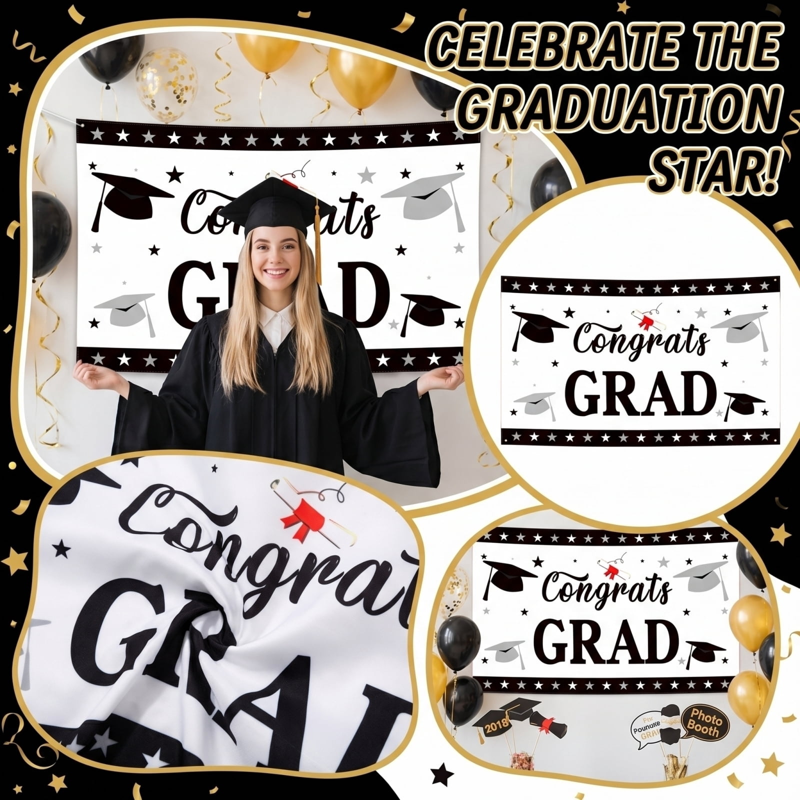 2026 Graduation Decorations Red and Black Graduation Photo Banner Wall ...
