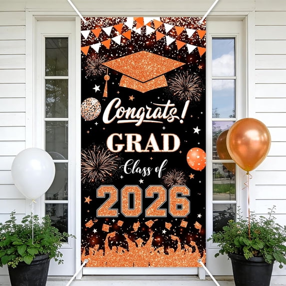2026 Graduation Door Cover 3x6 ft Orange Congrats Grad Banner Class of ...