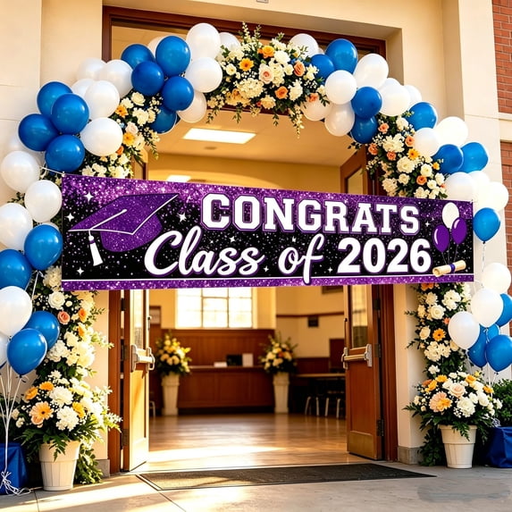 2026 Graduation Hanging Banner 78.7x17.7inch, Polyester Reusable Party ...