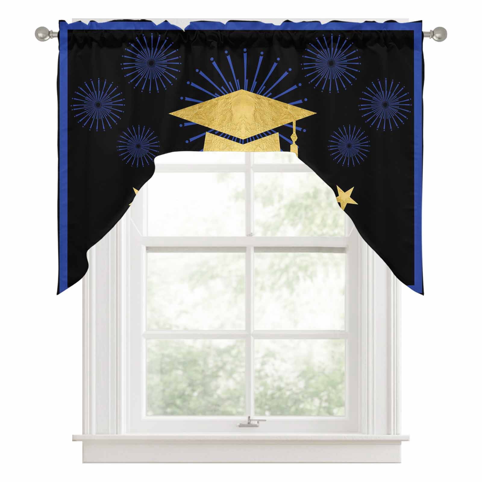 2026 Graduation Kitchen Curtains Swag Valance for Windows/Bathroom/Cafe ...