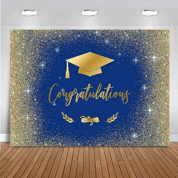 2026 Graduation Party Backdrop Blue Silver Glitter Class of 2026 ...