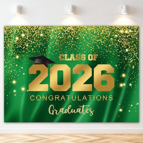 2026 Graduation Party Backdrop Class of 2026 Green Gold Glitter ...