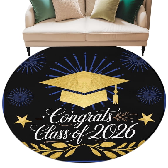 2026 Graduation Round Rug 7ft Washable Circle Rugs Non Slip Yellow Star ...