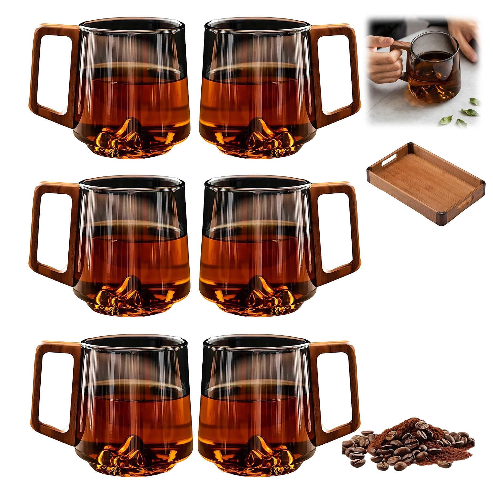 2026 Gray Glass Slanted Coffee Cups with Wooden Handle, 15.2oz Large ...