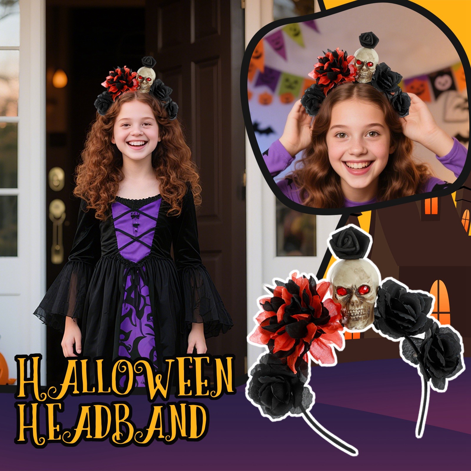 2026 Halloween Hair Band for Washing Face 22*21.5cm Skeleton Headbands ...