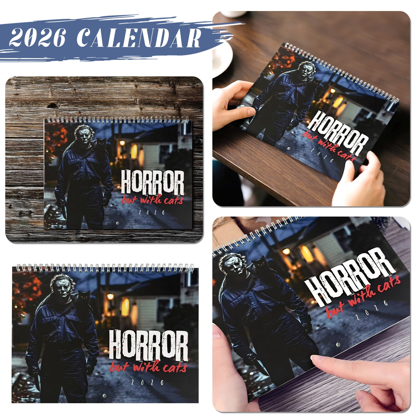 2026 Halloween Horror Movie & Cats Wall Calendar, Inch Fear Theme Cat ...